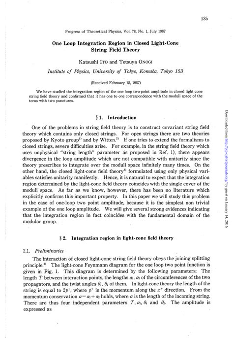 pdf one loop integration region in closed light cone string field theory