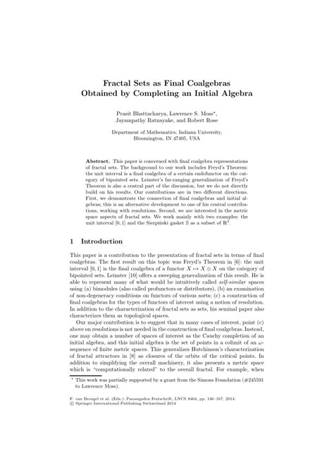 PDF Fractal Sets As Final Coalgebras Obtained By Completing An Initial Algebra