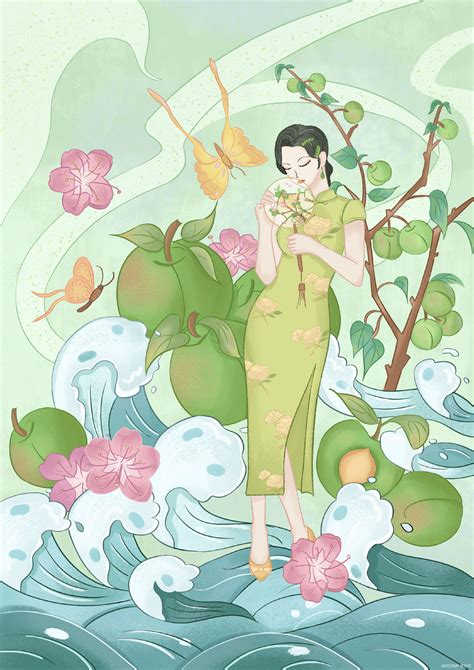 青梅酒包装插画 国风包装设计设计作品 设计人才灵活用工 设计dna