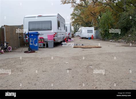 Travellers Caravans Parked On Side Of Road On The Illegal Part Of Dale