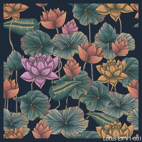 วอลเปเปอร์ภาพพิมพ์ดอกบัวกราฟฟิค ตกแต่งในสไตล์เก๋ๆ ไม่ซ้ำใคร