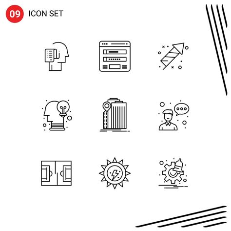 User Interface Pack Of 9 Basic Outlines Of Idea Brain Sitemap Mubarak Celebration Editable