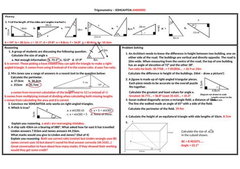 Trigonometry Sohcahtoa Problem Solving Mastery Worksheet Teaching Resources