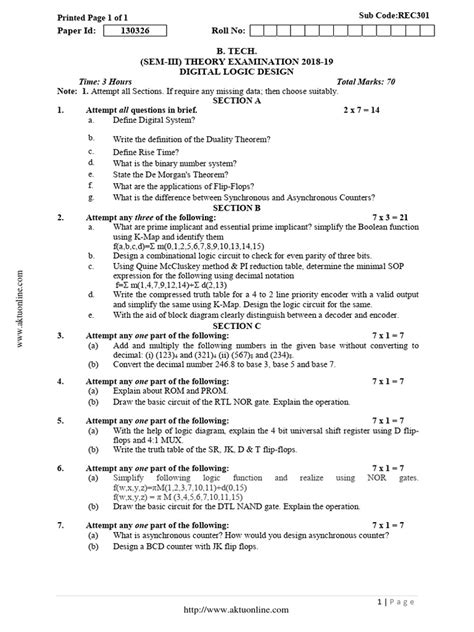 previous year paper digital logic design pdf logic gate computer