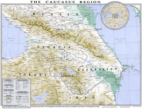 Caucasus Mountains Physical Map