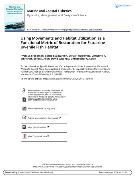 Pdf Using Movements And Habitat Utilization As A Functional Metric Of Restoration For