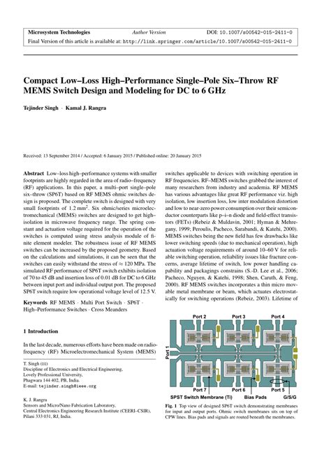 Pdf Compact Low Loss High Performance Single Pole Six Throw Rf Mems