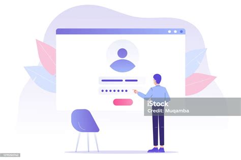 온라인 등록 및 가입 개념 청년이 사용자 인터페이스를 사용하여 온라인 계정에 가입하거나 로그인합니다 안전한 로그인 및 암호 Ui 모바일 앱 웹을 위한 현대 벡터 일러스트