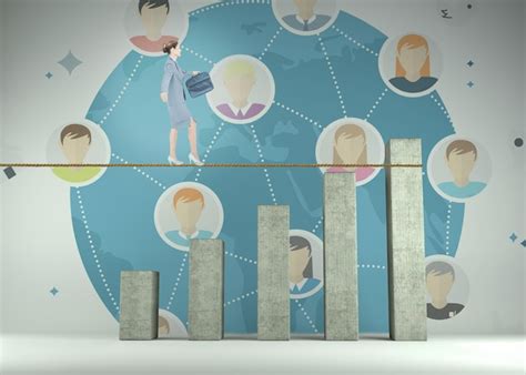 Premium Photo Businesswoman Walking Tightrope Against Bar Chart
