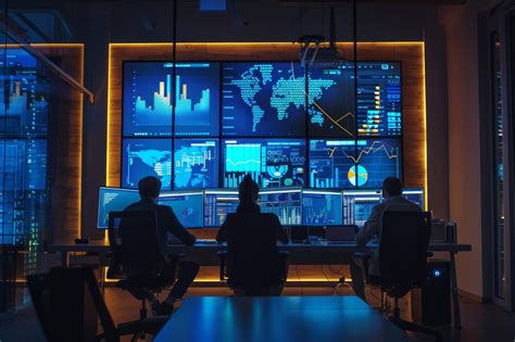 Real Estate Market Monitoring Agents Analyzing Data On Multiple Screens