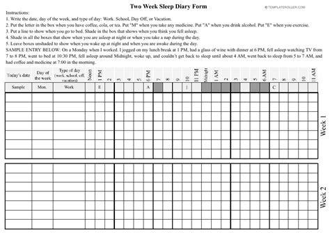Get Your Free Sleep Diary Template Printable Printables For Everyone