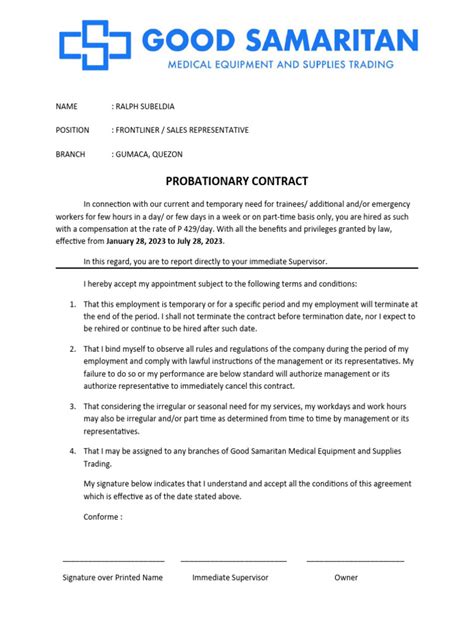 Gs Probationary Contract Pdf