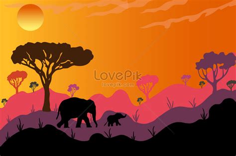 아프리카 일몰 배경 일러스트 무료 다운로드 Lovepik