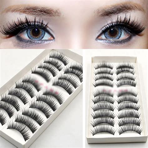 10 Pairsset Long False Eyelashes Makeup Natural Fake Thick Black Eye