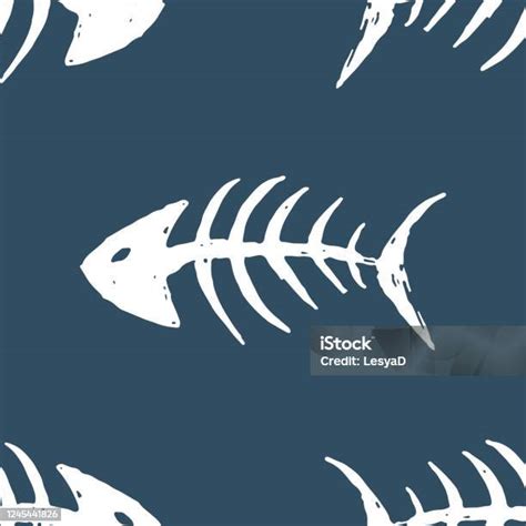 물고기 뼈 원활한 패턴입니다 물고기 해골 낙서 손으로 그린 만화 벡터 일러스트 그래픽 프린트에 대한 스톡 벡터 아트 및 기타