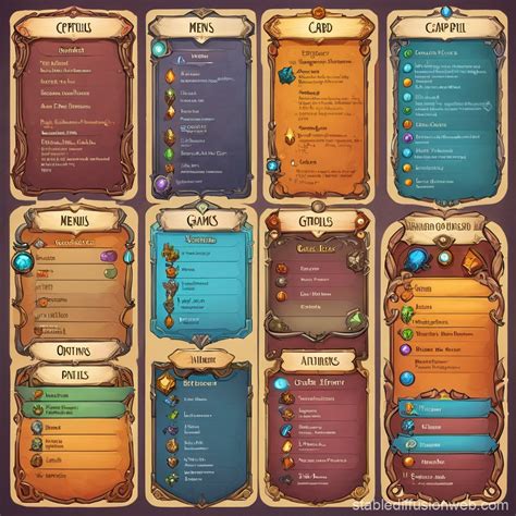 Fantasy Card Game Battler Hand Drawn Menu Stable Diffusion Online