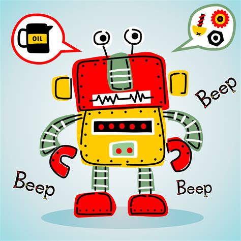 Funny Colorful Robot With Machine Parts Vector Cartoon Illustration