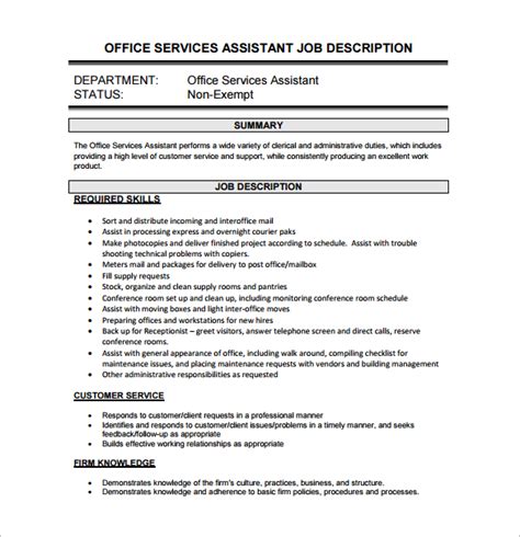 11 Office Assistant Job Description Templates Free Sample Example