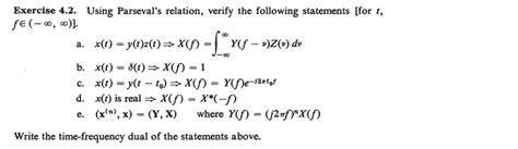 solved exercise 4 2 using parseval s relation verify the