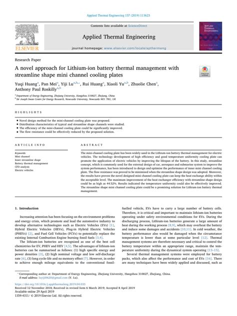 A Novel Approach For Lithium Ion Battery Thermal Management With Pdf