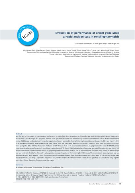 Pdf Evaluation Of Performance Of Orient Gene Strep A Rapid Antigen