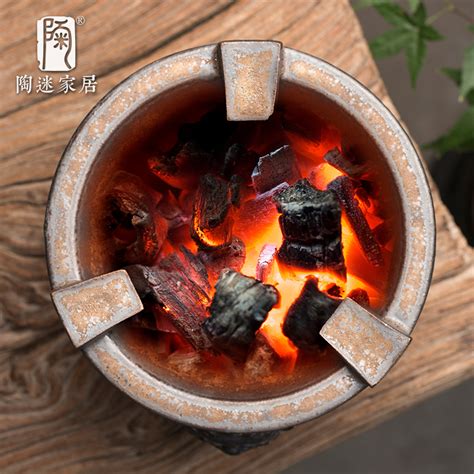 陶迷炭煮茶器套装鎏金釉藤编提梁壶风口炉底座橄榄炭木炭明火温茶 虎窝淘