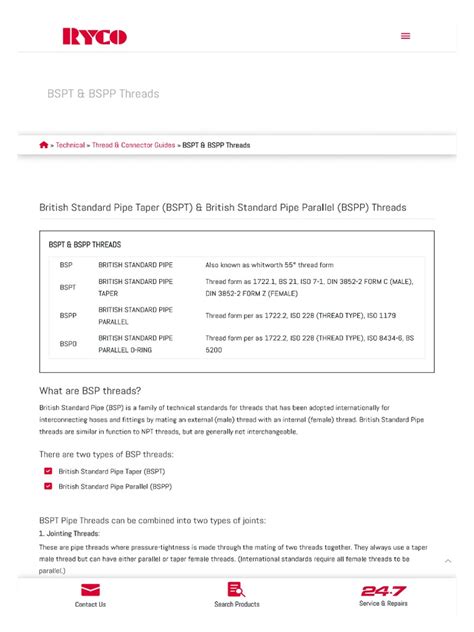 Bspt And Bspp Thread Guide And Chart Ryco Hydraulics Pdf