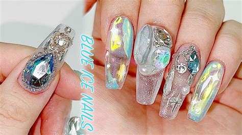 Eng 영롱한 블루 얼음 네일 필름 붙이는 법 팁 연장 Asmr Self Nail Youtube