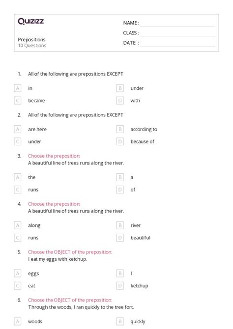 50 Prepositions Worksheets On Quizizz Free And Printable