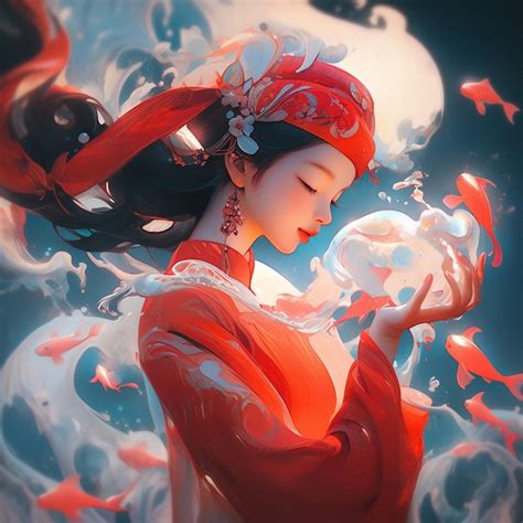 Premium Photo Anime Girl With Red Hair Holding A Crystal Ball In Her