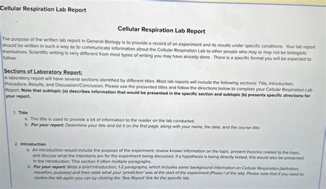 Cellular Respiration Lab Report Cellular Respiration Chegg