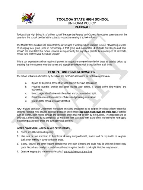 Rules And Policies Toolooa State High School Toolooashs Eq Edu Doc Template Pdffiller