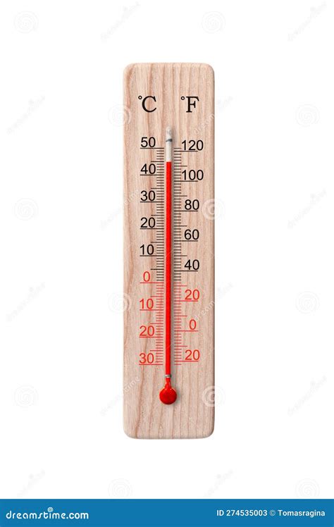 Wooden Celsius And Fahrenheit Scale Thermometer Isolated On A White