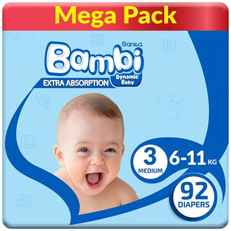 Bambi Size 3 Mega Pack 92 Diapers New Nahdi