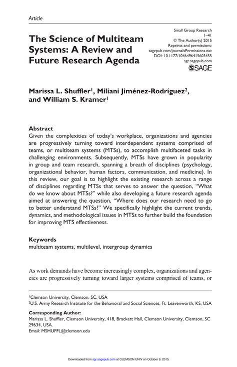 Pdf The Science Of Multiteam Systems A Review And Future Research Agenda