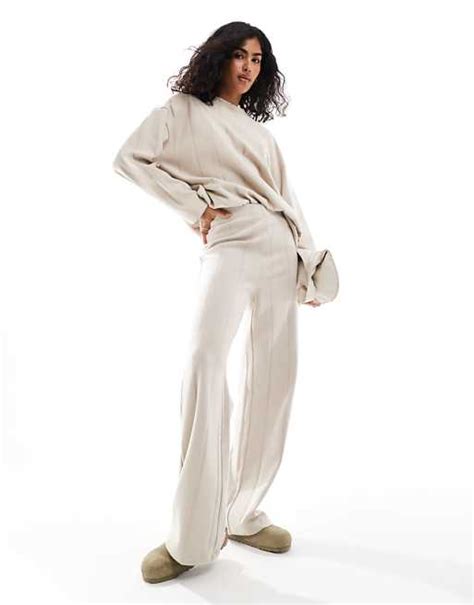 Asos Design Supersoft Wide Rib Co Ord Jogger In Warm Cream Asos