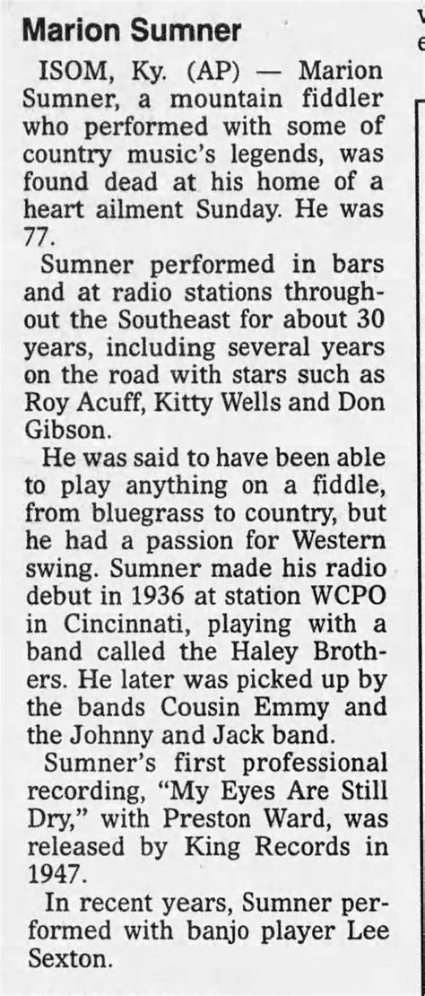 Marion “fiddlin Marion” Sumner 1920 1997 Find A Grave Memorial