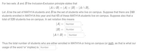 Solved For Two Sets A And B The Inclusion Exclusion
