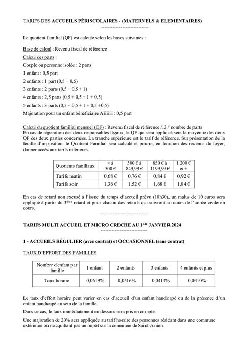 Tarifs Petite Enfance Mairie De Saint Junien