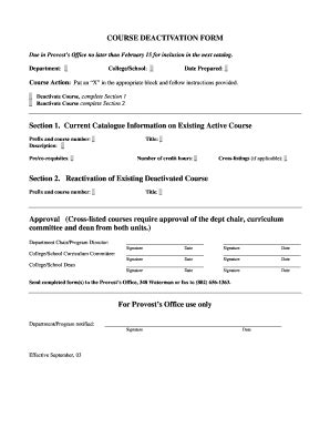 Fillable Online Course Deactivation Form Fax Email Print PdfFiller