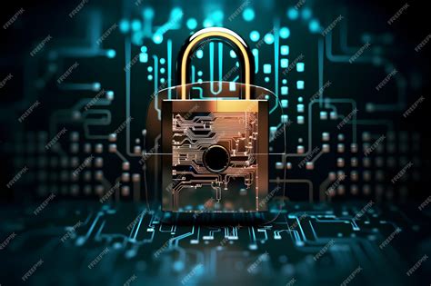 Premium Photo Lock In The Center Of Circuit Pathways Concept Of Data Security Cybersecurity