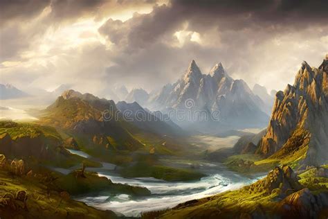 Fantasy Frontier Generative Ai Stock Illustration Illustration Of