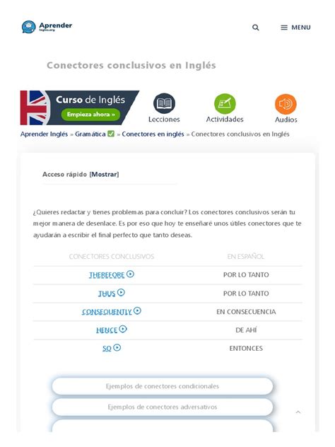 Los Conectores Conclusivos Explicados Con Ejercicios Y Ejemplos Pdf