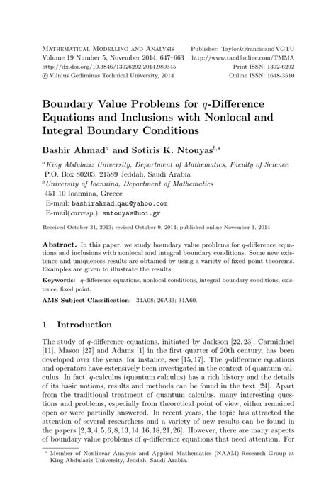 Pdf Boundary Value Problems For Q Dierence Equations And Inclusions