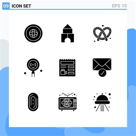 9 Thematic Vector Solid Glyphs And Editable Symbols Of Document Programming Bake Development