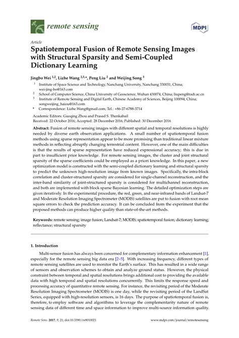 Pdf Spatiotemporal Fusion Of Remote Sensing Images With Structural