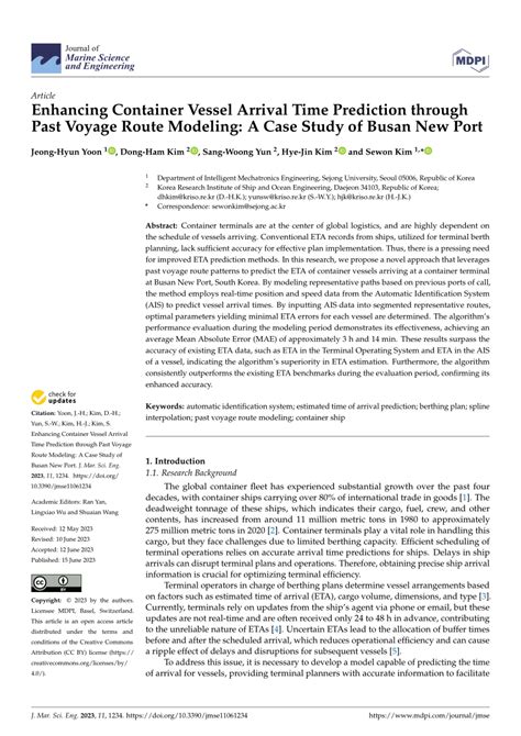 Pdf Enhancing Container Vessel Arrival Time Prediction Through Past Voyage Route Modeling A