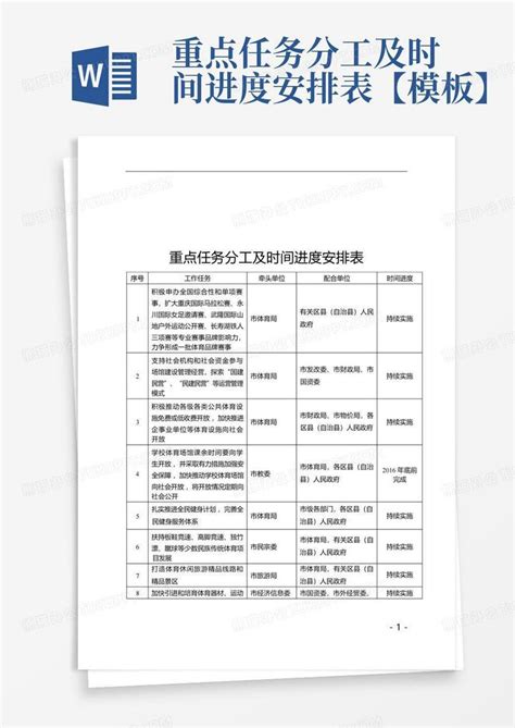 重点任务分工及时间进度安排表 Word模板下载 编号lbpoxrax 熊猫办公