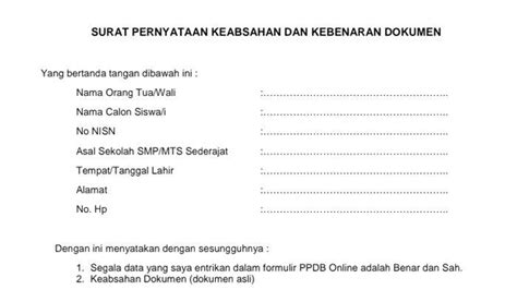 Contoh Surat Pernyataan Kebenaran Dokumen