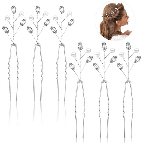 6 Pieces Wedding Hair Pins Silver Bridal Hair Pins Pearl